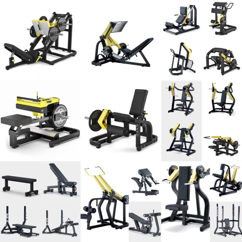 LOT DE 22 MACHINES MUSCULATION / SALLE DE SPORT FITNESS COMPLETE PURE ...